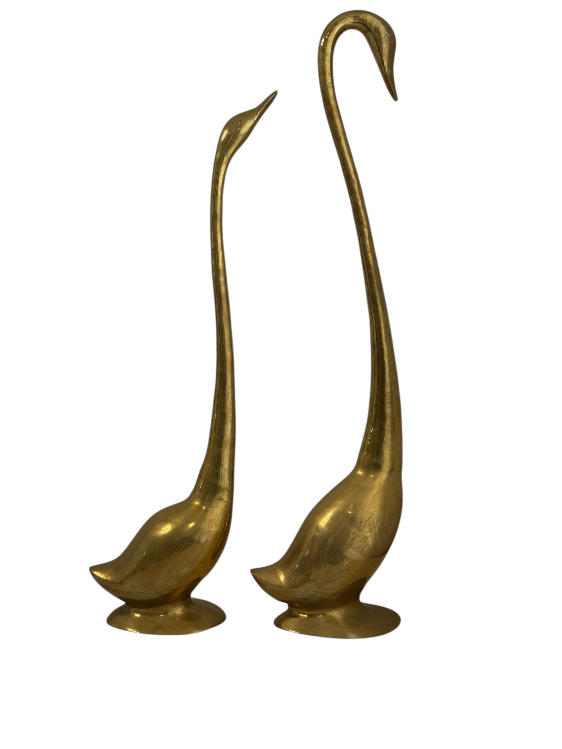 Vintage Brass Crane Pair – Tall & Graceful Bird Sculptures (32 and 28 ...