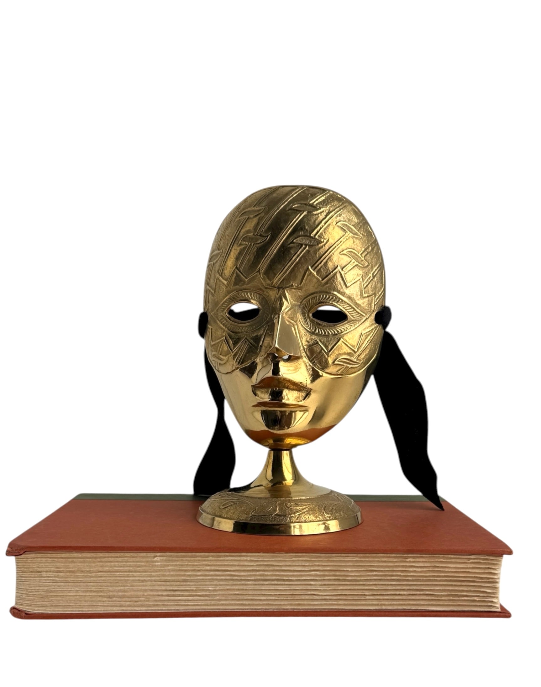 Vintage Brass Mask Sculpture on Stand – The Golden Olden
